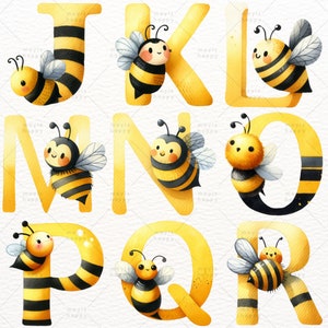 Cute Bee Alphabet, Bee Clipart, Bee PNG, Bee Alphabet, Kid Craft ...