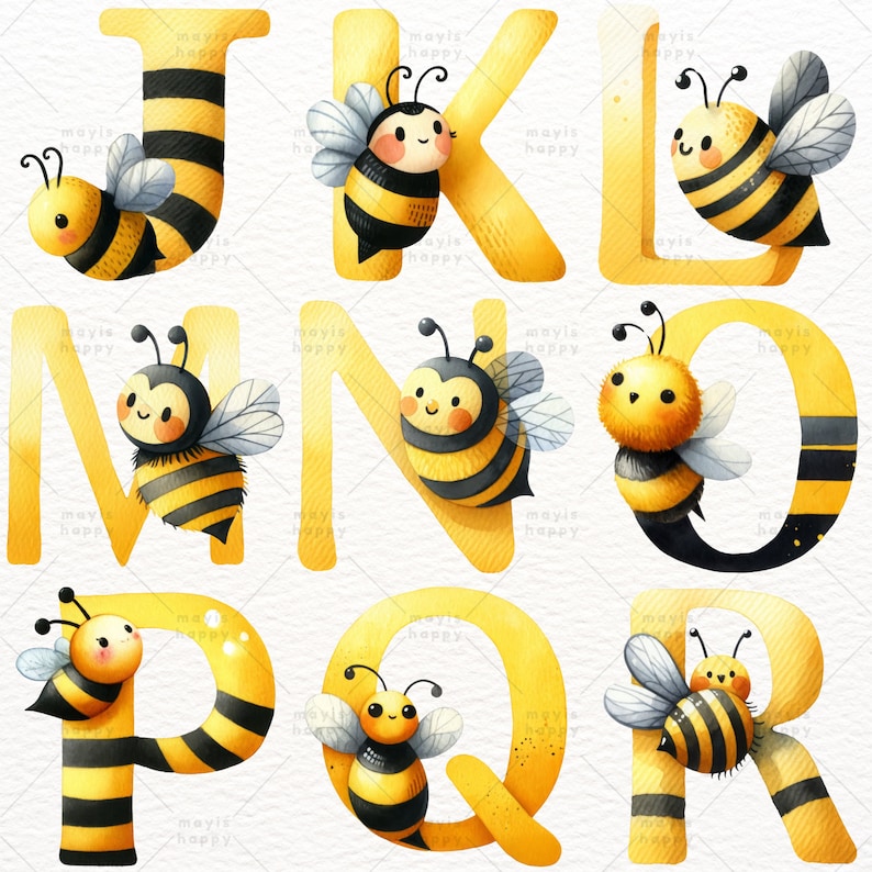 Cute Bee Alphabet, Bee Clipart, Bee PNG, Bee Alphabet, Kid Craft ...