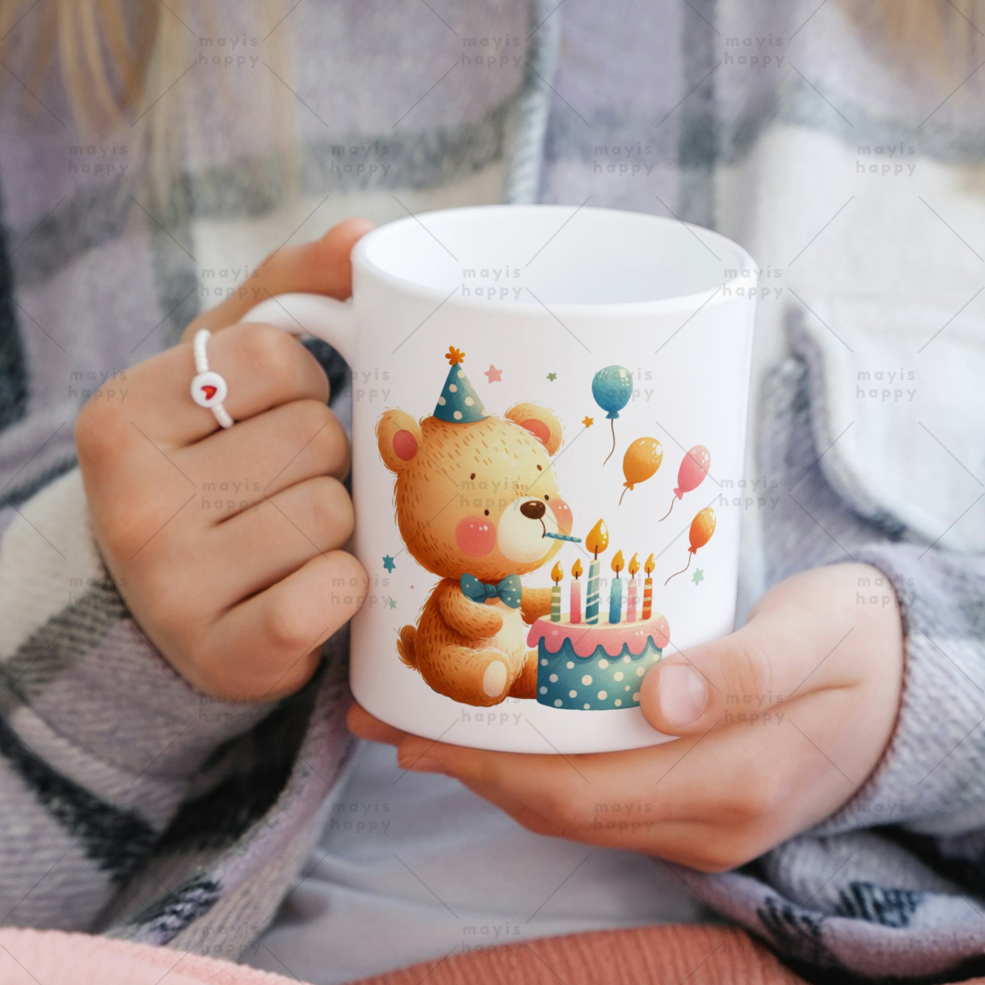Teddy Bear Birthday Watercolor Clipart: 25 PNG Images (digital Download ...
