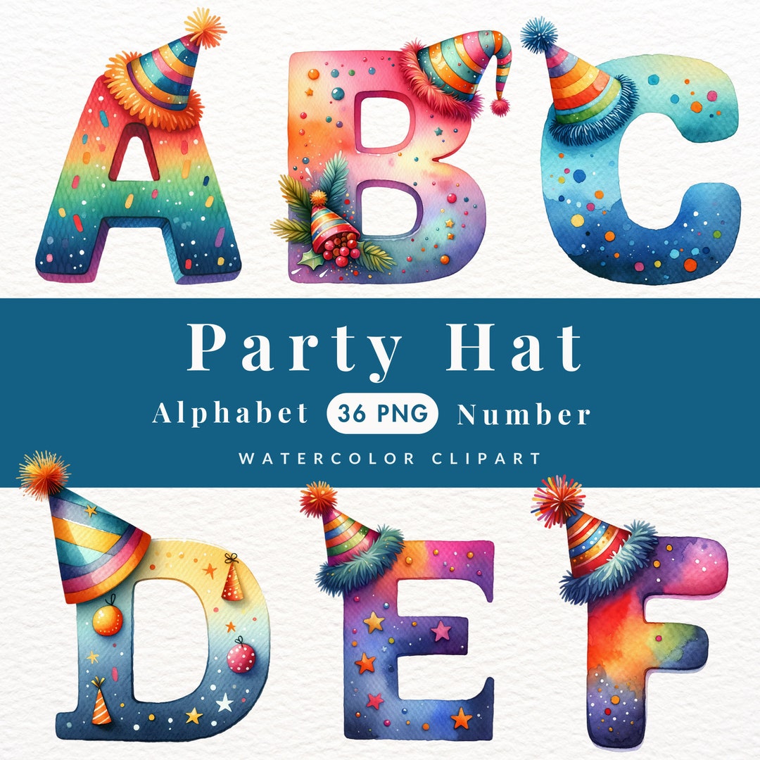 New Year Alphabet Clipart, Party Hat Alphabet Clipart, New Year Party ...
