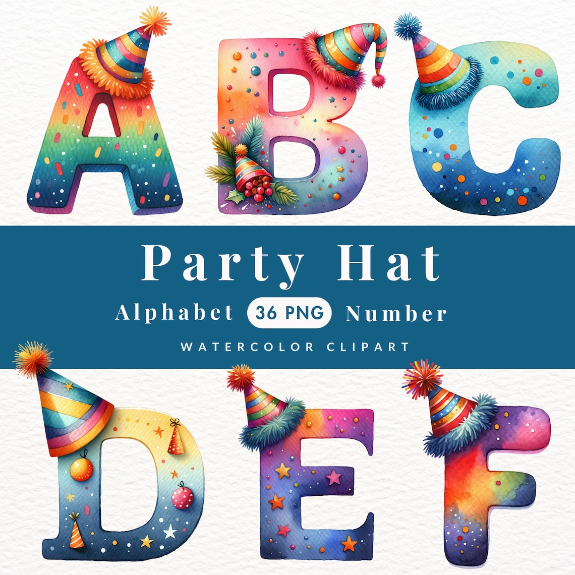 New Year Alphabet Clipart, Party Hat Alphabet Clipart, New Year Party ...
