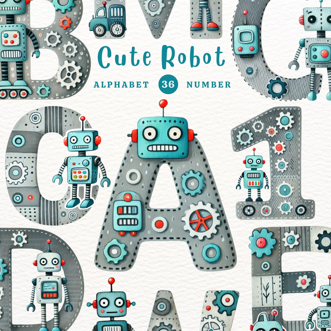 Robot Alphabet, Cute Robot, Robot Clipart, Robot PNG, Alphabet Clipart ...