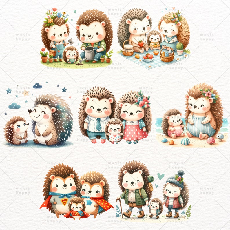 Hedgehog Family, Cute Hedgehog, Animals Clipart, Hedgehog Clipart, Gift ...
