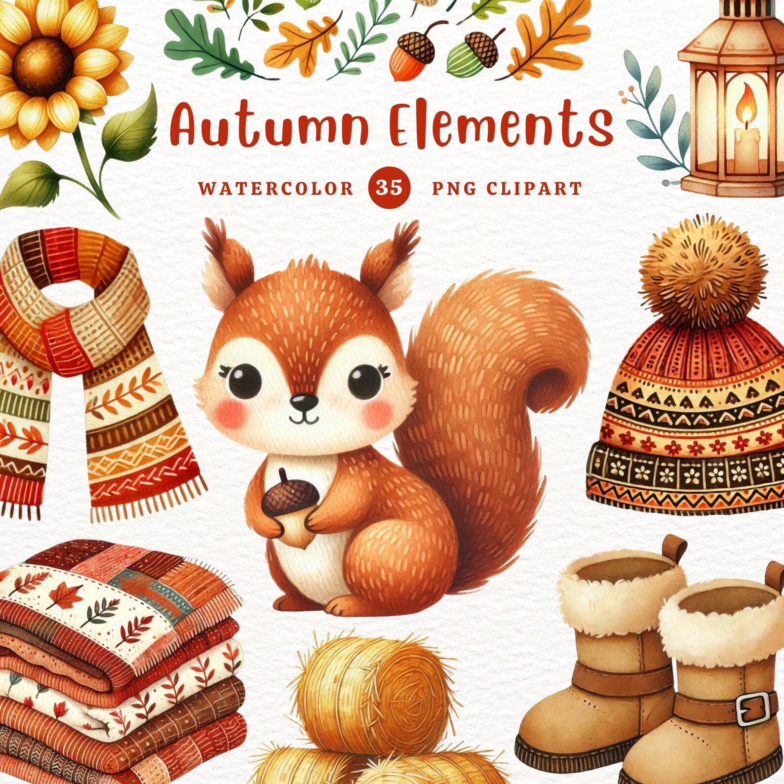 Autumn Elements Clipart, Autumn PNG, Autumn Decorations, Cute Autumn ...