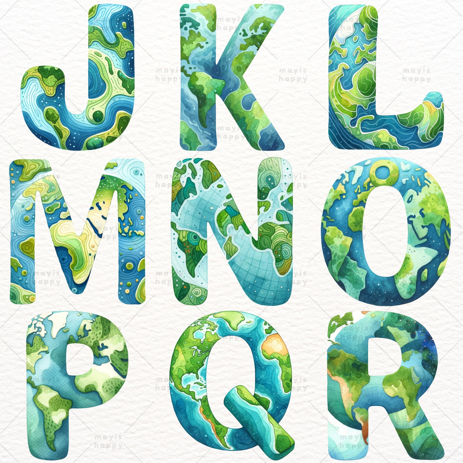 Earth Map Alphabet, Earth Clipart, Planet PNG, Earth Pattern, Alphabet ...