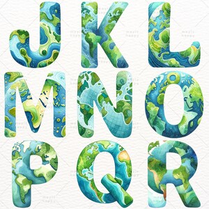 Earth Map Alphabet, Earth Clipart, Planet PNG, Earth Pattern, Alphabet ...