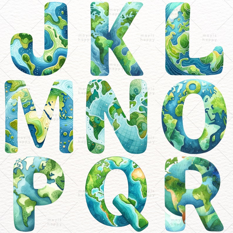 Earth Map Alphabet, Earth Clipart, Planet PNG, Earth Pattern, Alphabet ...
