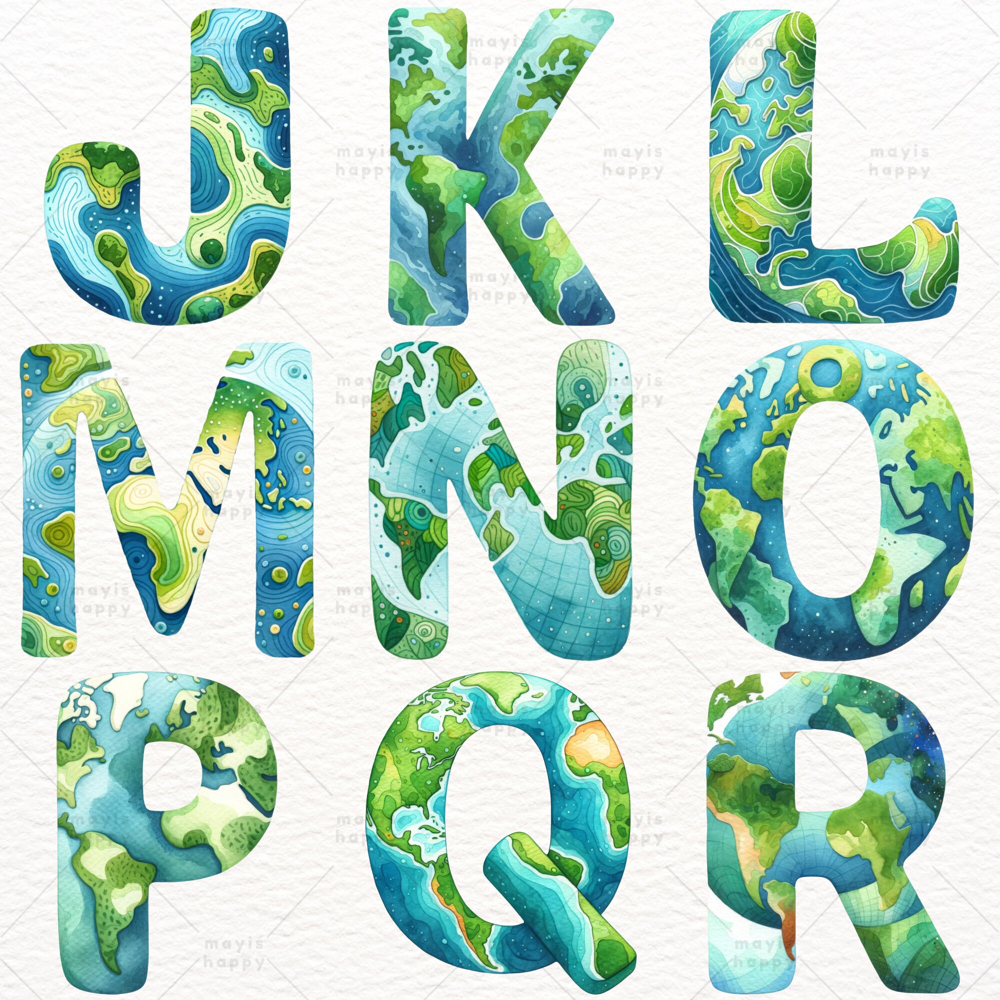 Earth Map Alphabet, Earth Clipart, Planet PNG, Earth Pattern, Alphabet ...
