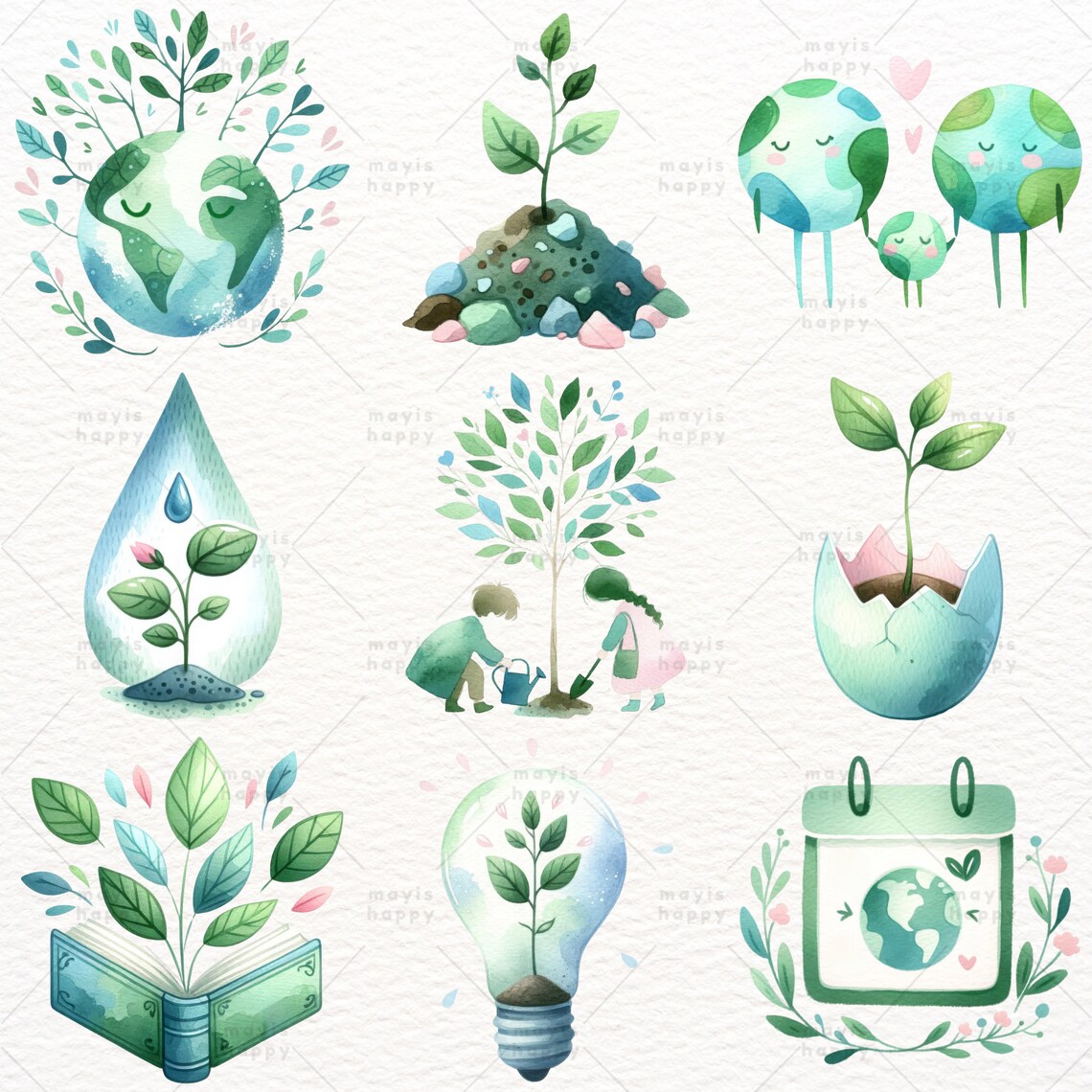 Earth Watercolor Clipart: Planet PNG Bundle (digital Download) - Etsy