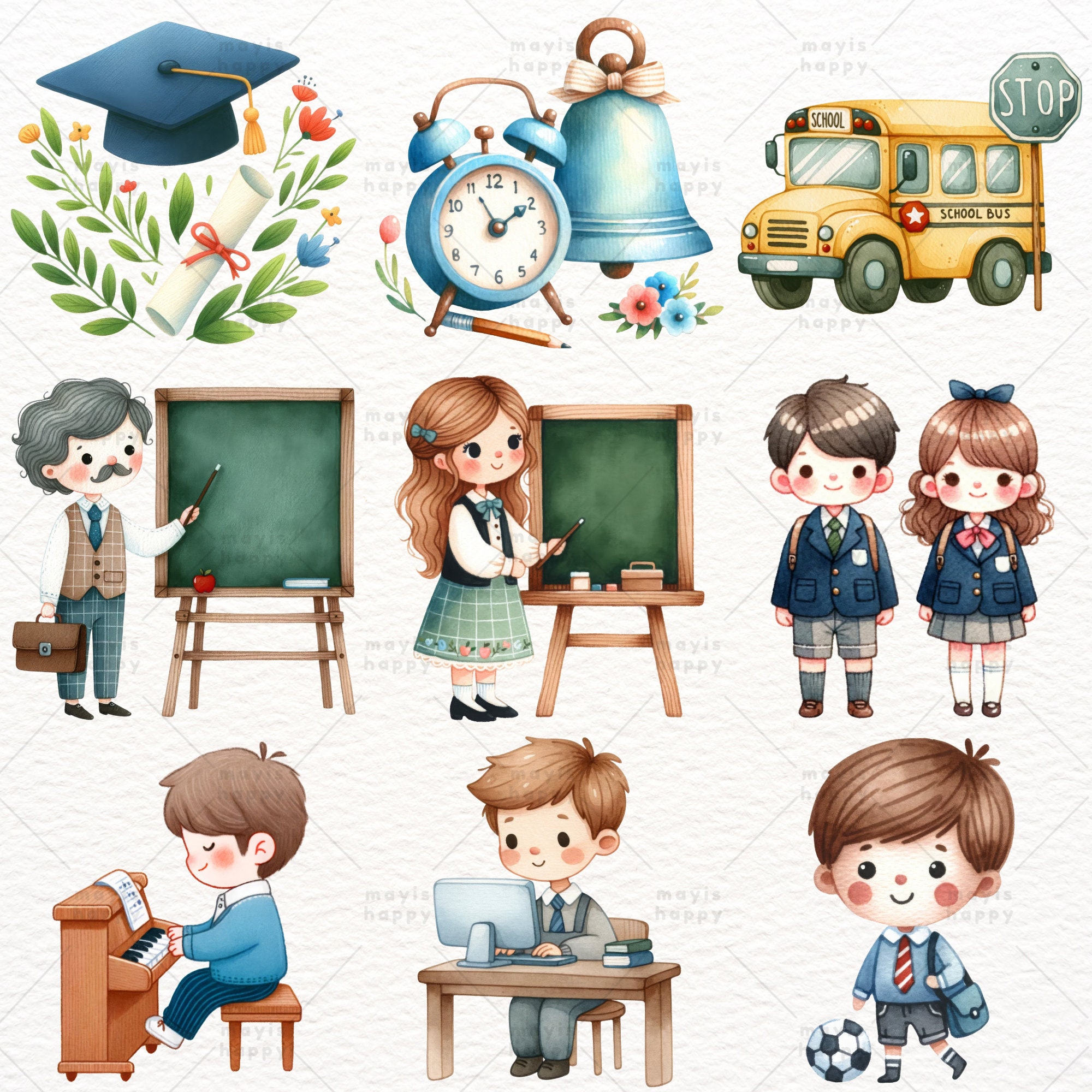 Back to School, School Supplies, Cute Student Clipart, Teacher PNG ...