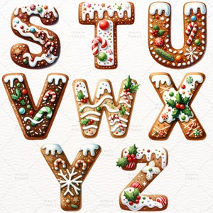 Christmas Cookie Alphabet Clipart: Watercolor Doodle PNG (digital ...