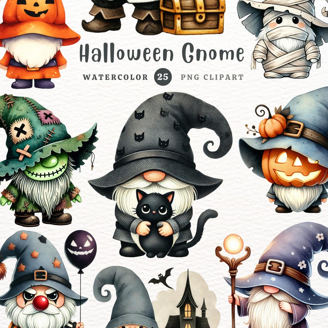 Halloween Gnome Watercolor Clipart: Spooky DIY Designs (PNG, PDF) - Etsy