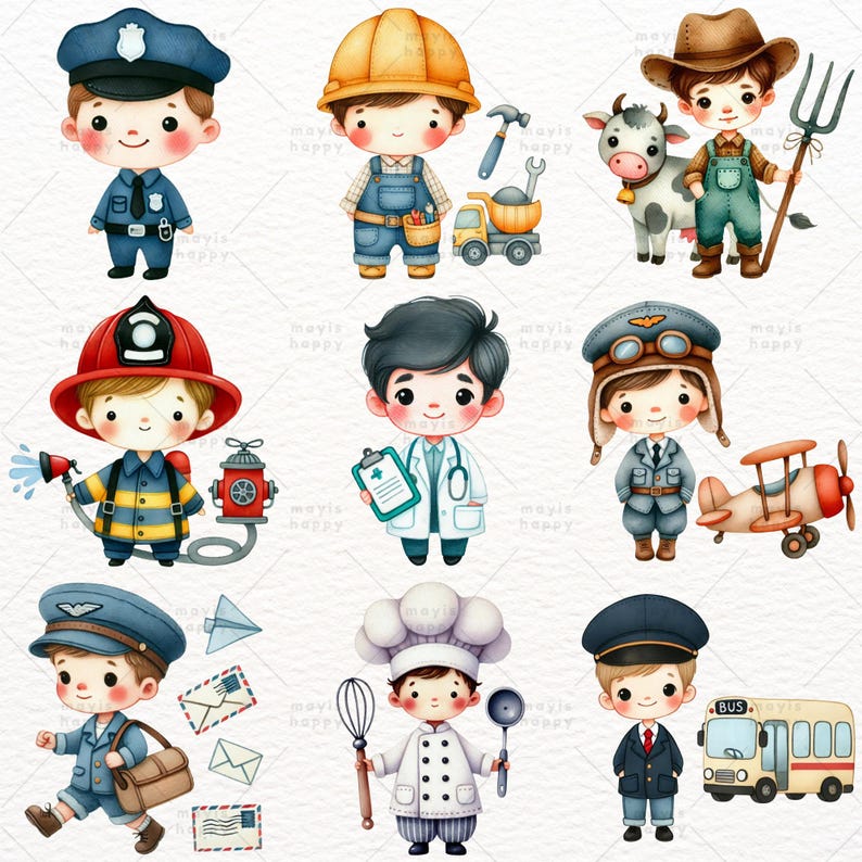 Kids Career Clipart, Workers PNG, Labor Day, Gift for Kids, DIY Gift ...