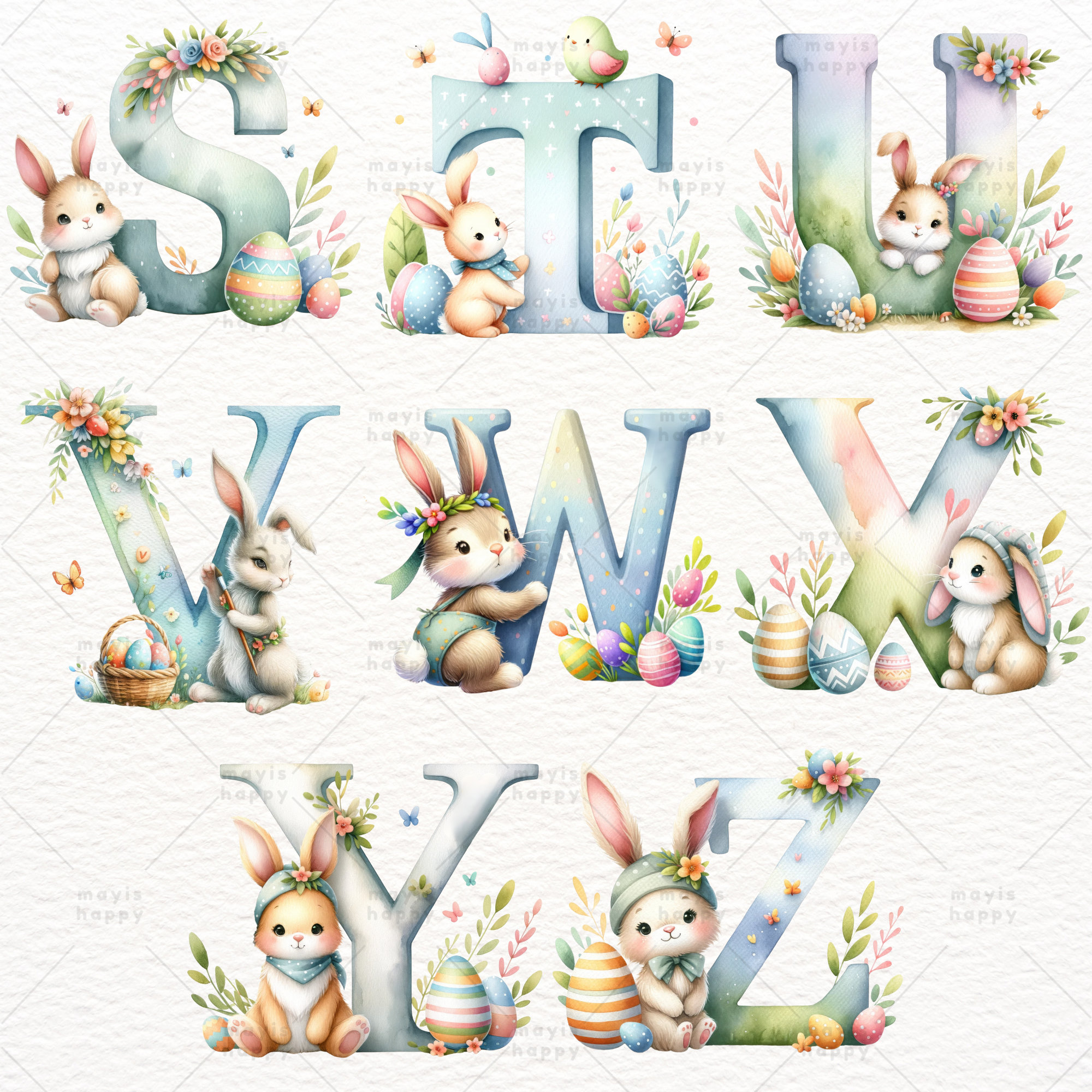 Easter Bunny Alphabet, Easter Clipart, Bunny PNG, Alphabet Clipart PNG ...