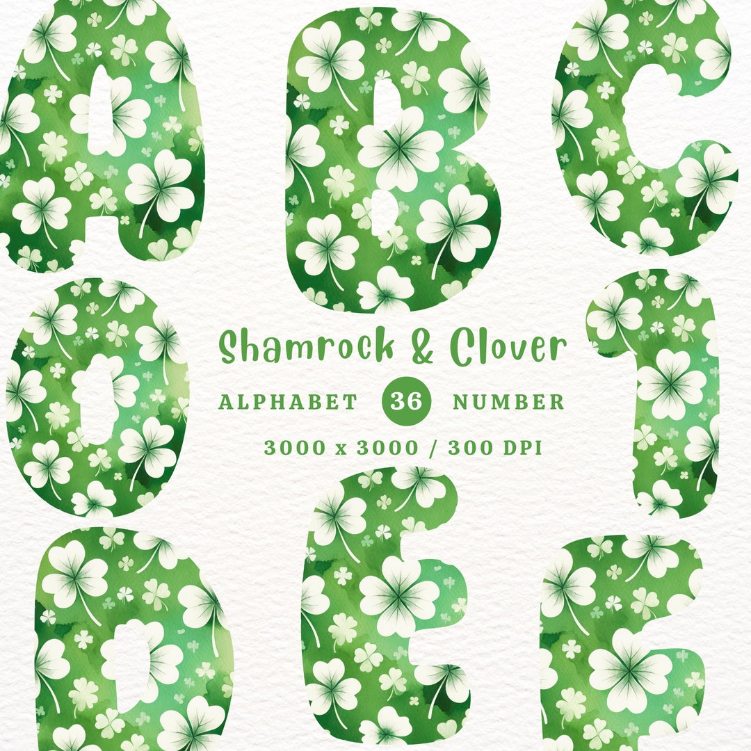 Shamrock Alphabet, Shamrock Clipart, Clover PNG, Alphabet Clipart PNG ...