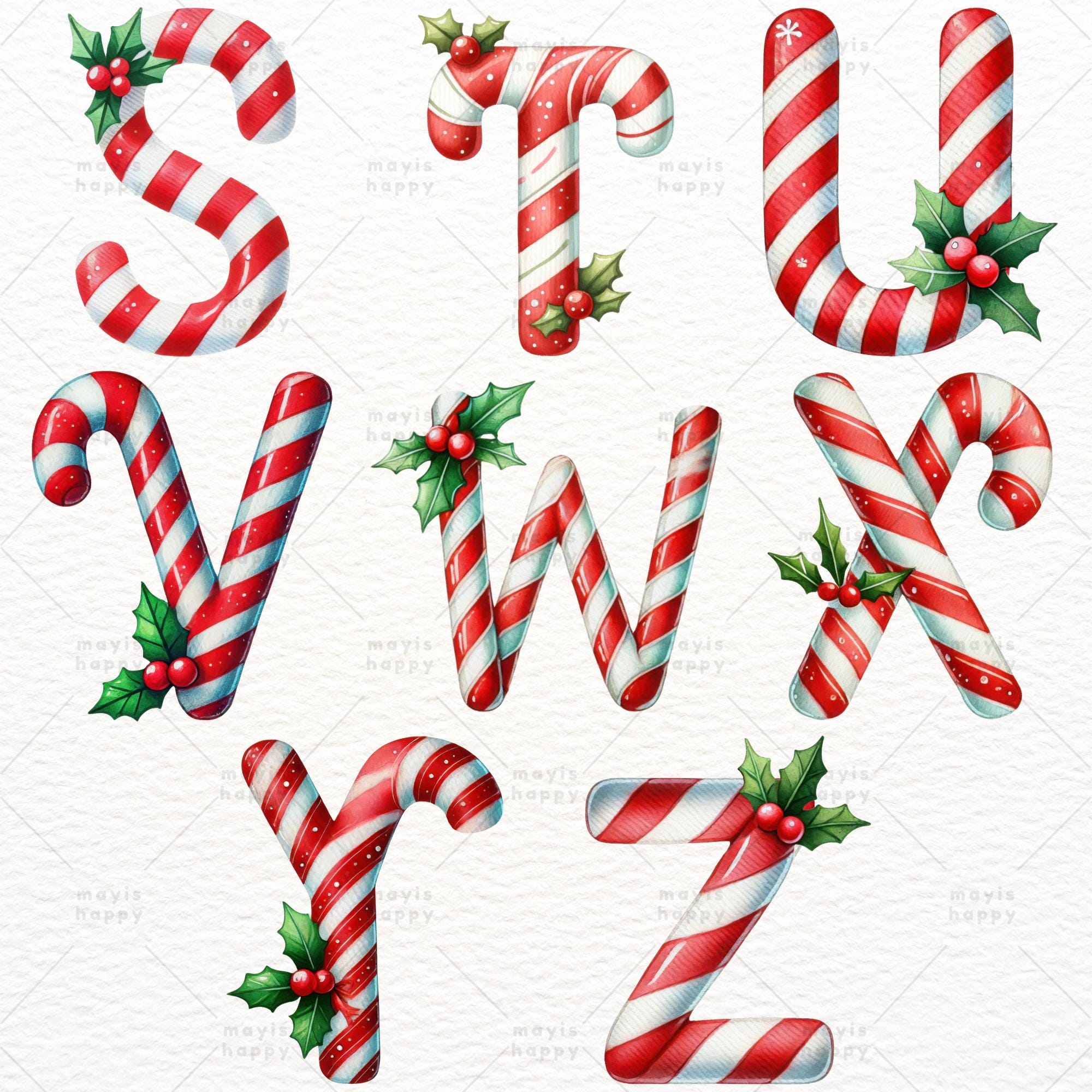 Candy Cane Alphabet, Candy Cane PNG, Christmas Alphabet, Xmas, Alphabet ...