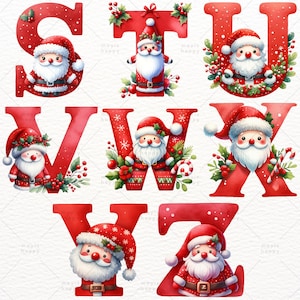 Santa Claus Alphabet Clipart: Watercolor Doodle PNG (digital Download ...