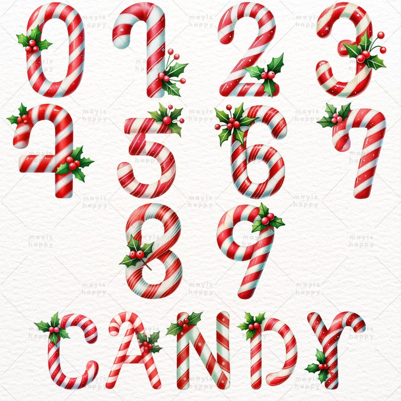 Candy Cane Alphabet, Candy Cane PNG, Christmas Alphabet, Xmas, Alphabet ...