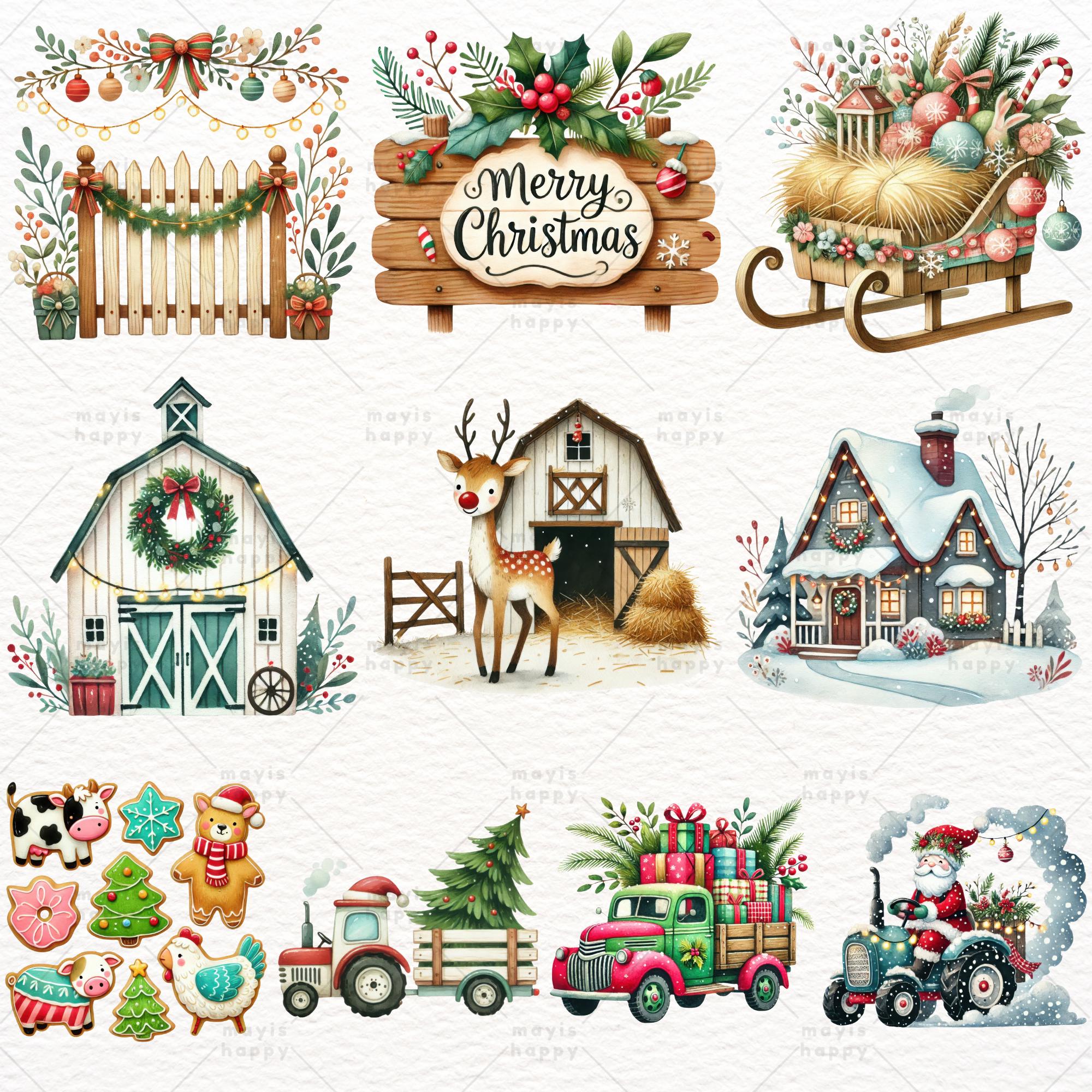 Christmas Farm Animal Clipart: Watercolor PNG Bundle (digital Download ...