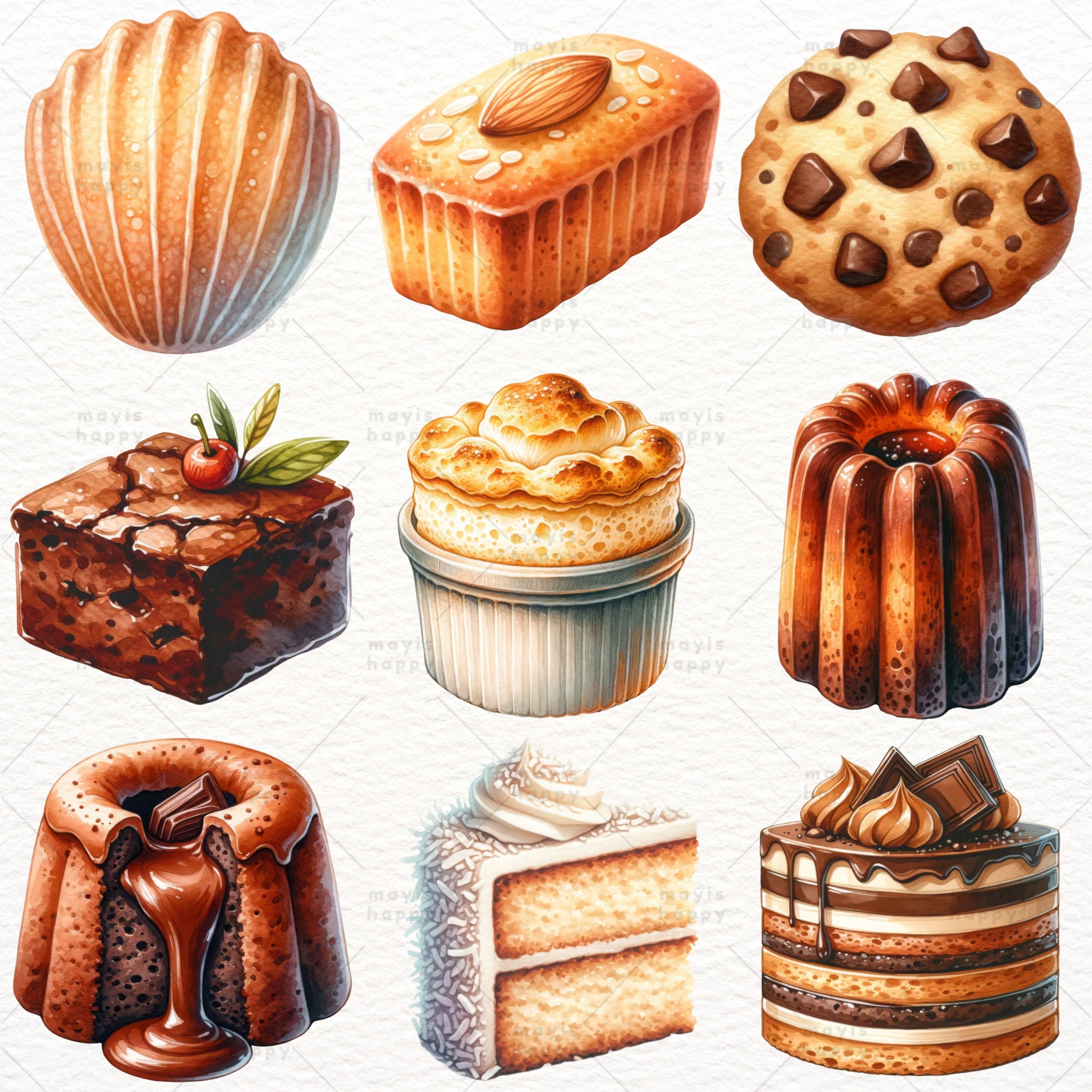 Watercolor Bakery Clipart: 40 Sweet PNG Images (digital Download) - Etsy