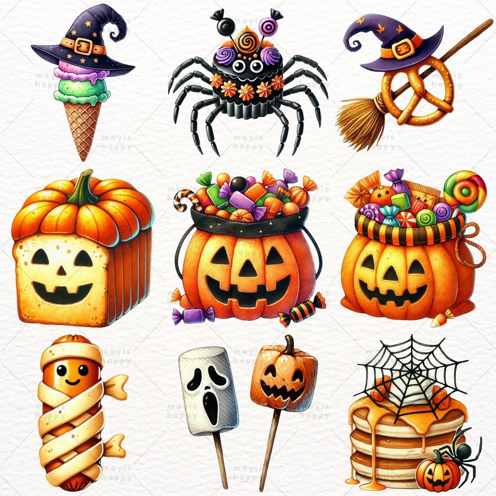 Halloween Treats Clipart: Spooky Watercolor Pngs (digital Download) - Etsy