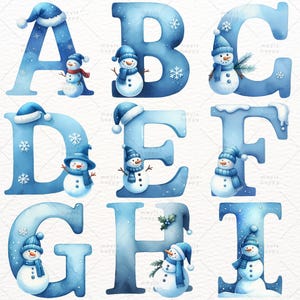Watercolor Christmas Snowman Alphabet Clipart (PNG) - Etsy