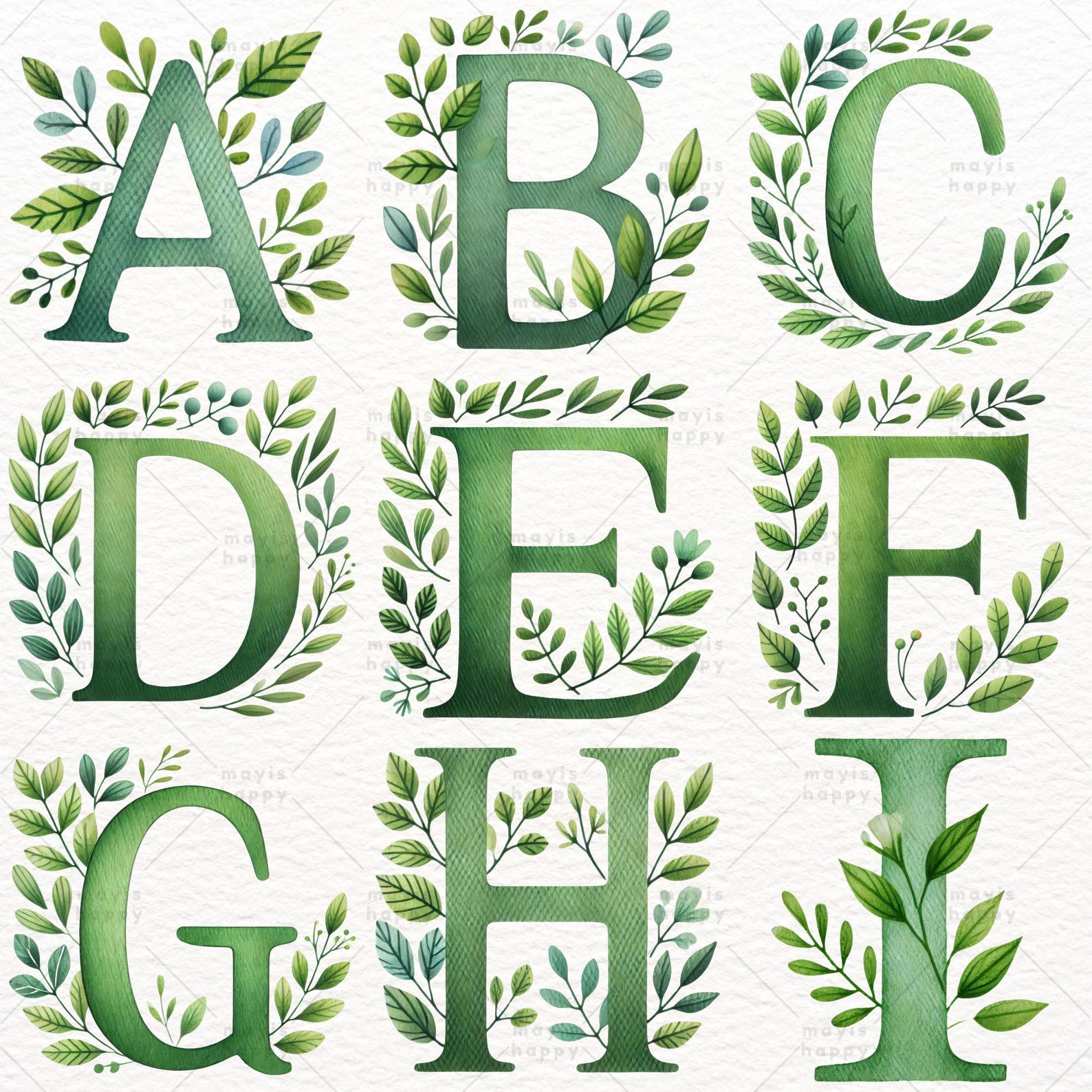 Greenery Alphabet, Leaves Alphabet, Greenery Clipart, Leaves Clipart ...