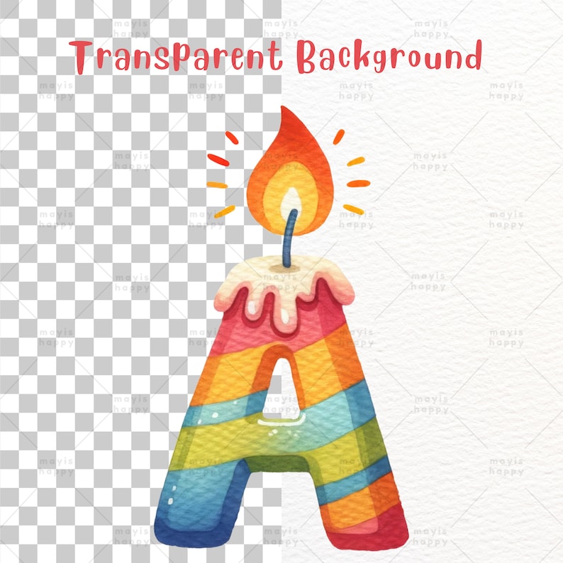 Watercolor Birthday Candle Alphabet Clipart: Transparent PNG (digital Download) - Etsy