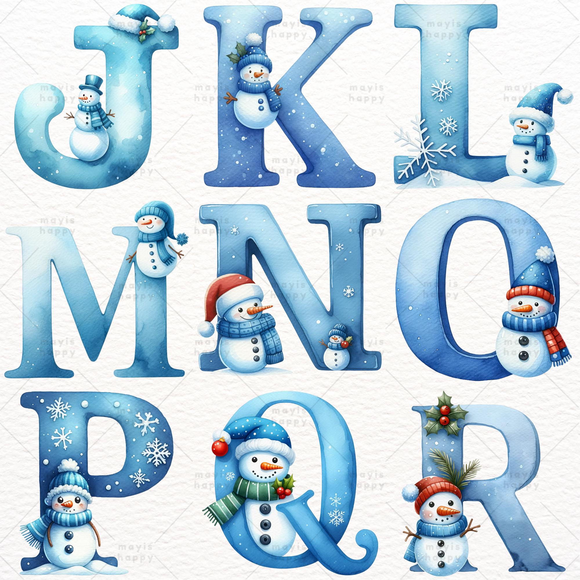 Watercolor Christmas Snowman Alphabet Clipart (PNG) - Etsy
