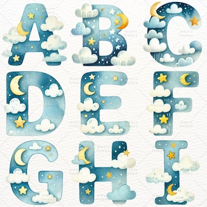 Blue Sky Alphabet, Blue Alphabet, Cloud Alphabet, Cloud Clipart ...