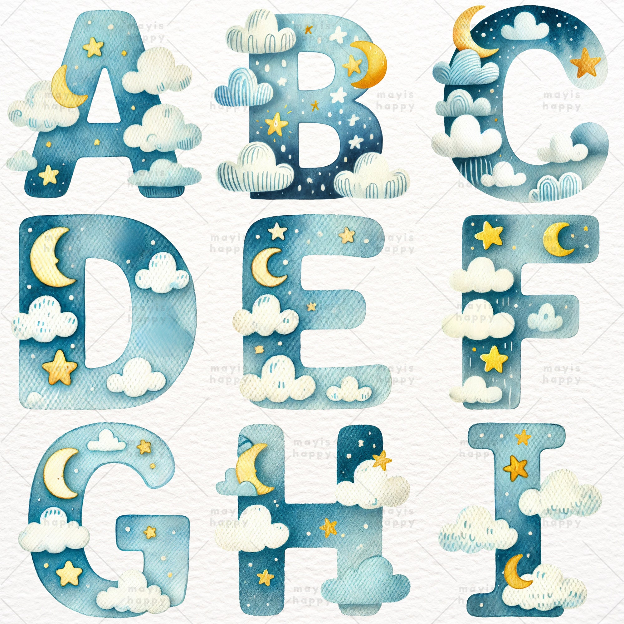 Blue Sky Alphabet, Blue Alphabet, Cloud Alphabet, Cloud Clipart ...