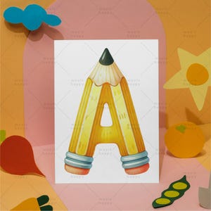 Yellow Pencil Alphabet, Pencil Clipart, Stationery Clipart, Alphabet ...