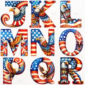 Patriotic Alphabet Clipart: Watercolor Doodle PNG (digital Download) - Etsy