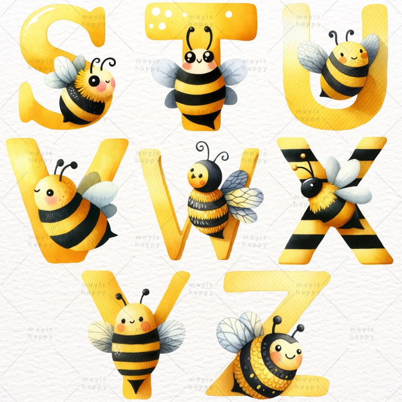 Cute Bee Alphabet, Bee Clipart, Bee PNG, Bee Alphabet, Kid Craft ...