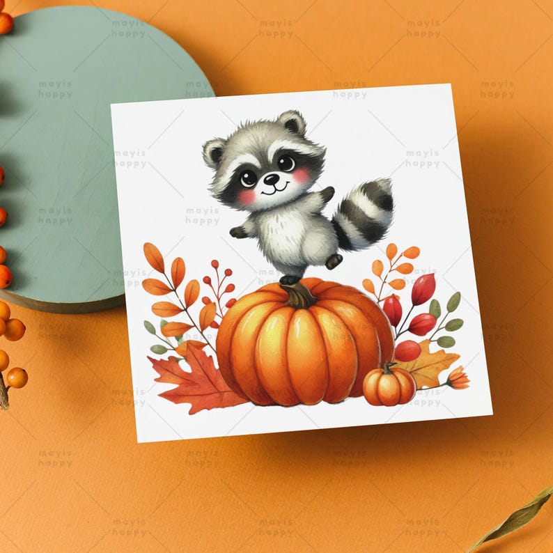 Fall Raccoon Clipart, Cute Raccoon PNG, Fall Season, Autumn Theme, DIY ...
