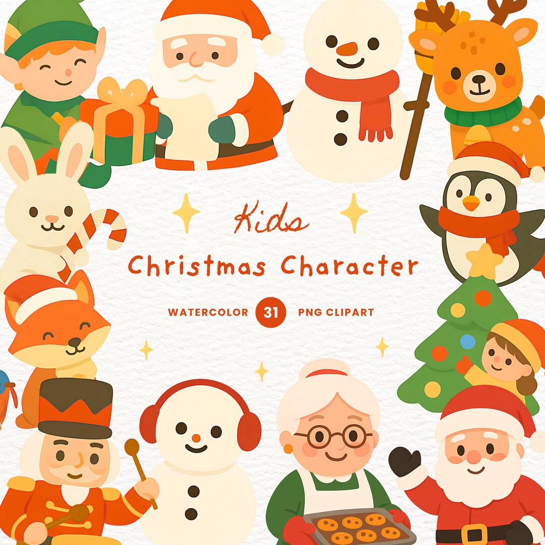 Christmas Character Clipart: Festive Holiday Kids Illustration PNG - Etsy