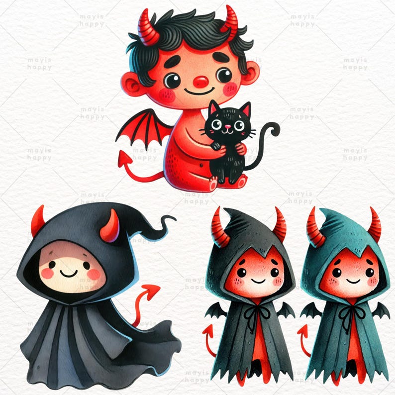 Cute Devil Clipart, Devil PNG, Spooky Devil, Halloween Clipart, DIY ...