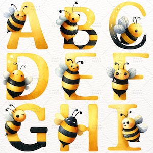 Cute Bee Alphabet, Bee Clipart, Bee PNG, Bee Alphabet, Kid Craft ...