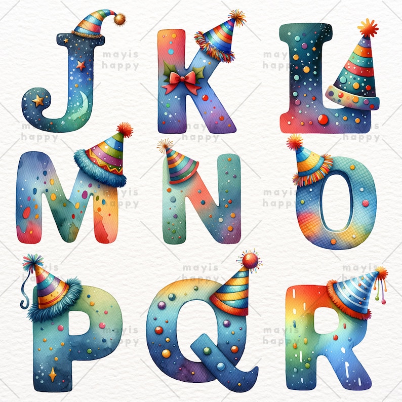 New Year Alphabet Clipart, Party Hat Alphabet Clipart, New Year Party ...