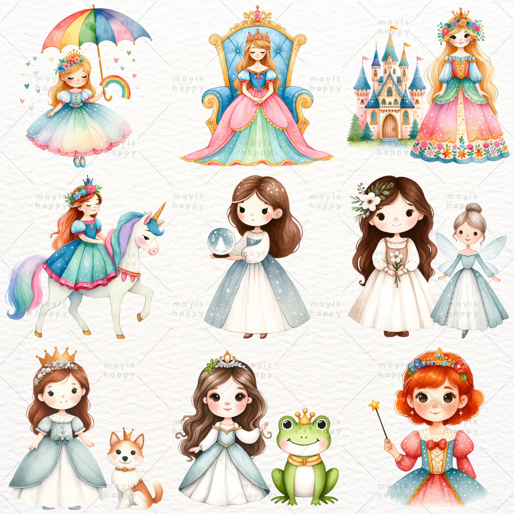 Watercolor Princess Clipart: 25 PNG Illustrations (digital Download) - Etsy