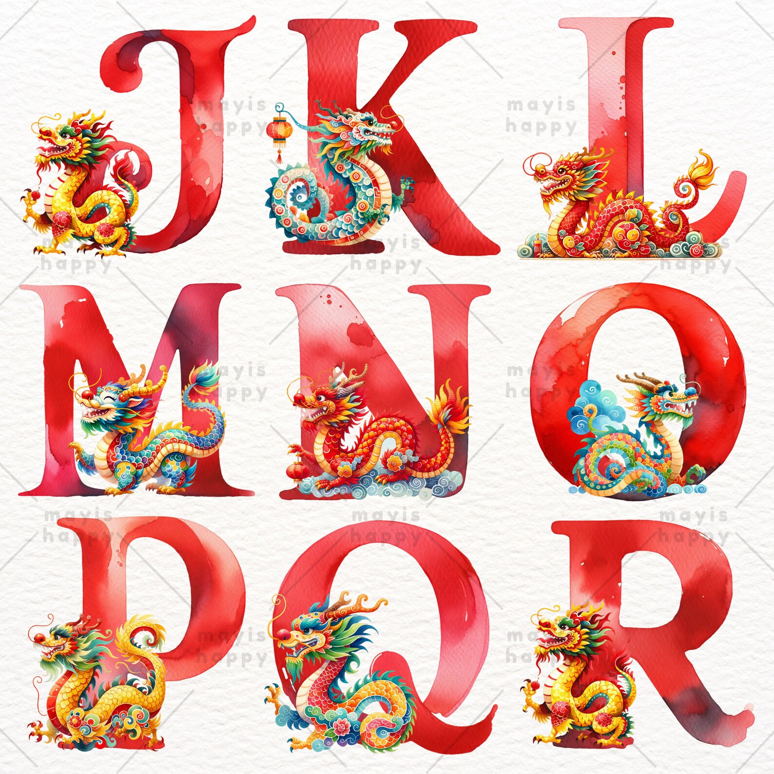 Chinese Dragon Alphabet Clipart: New Year Doodle PNG (digital Download ...