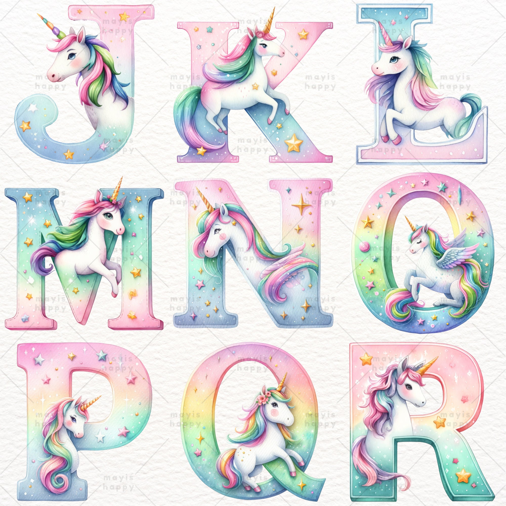 Pastel Unicorn Alphabet, Unicorn Clipart, Unicorn PNG, Kid Craft ...