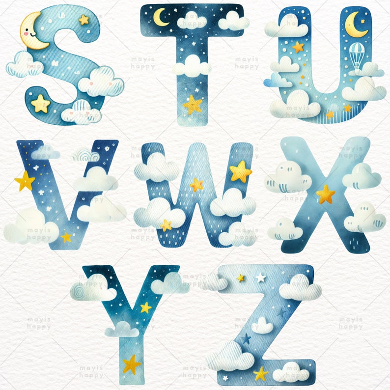 Blue Sky Alphabet, Blue Alphabet, Cloud Alphabet, Cloud Clipart ...