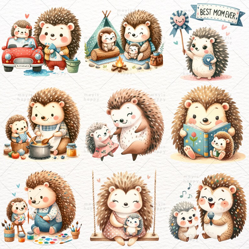Hedgehog Family, Cute Hedgehog, Animals Clipart, Hedgehog Clipart, Gift ...