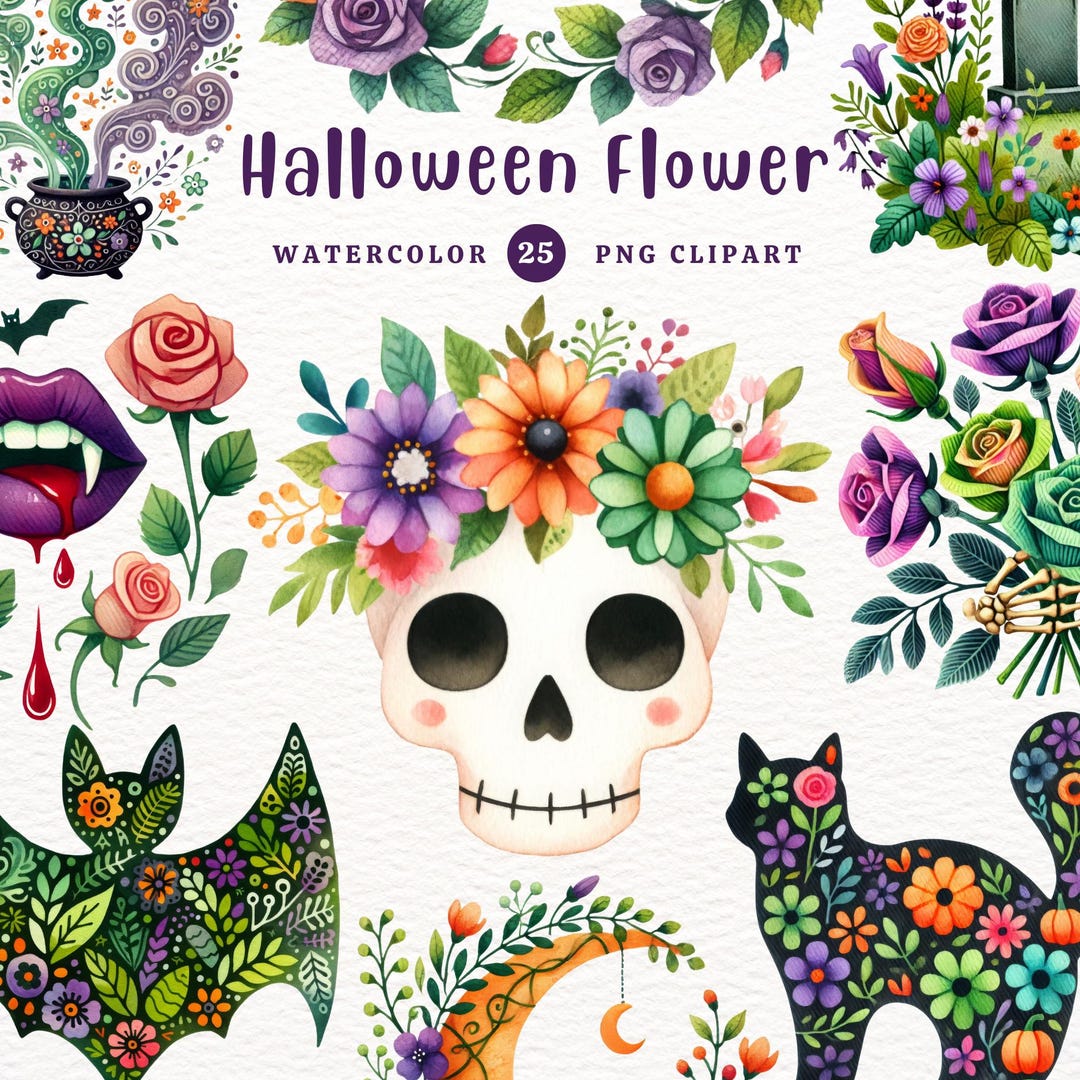 Halloween Flower Clipart, Flower Clipart, Halloween DIY, Halloween ...
