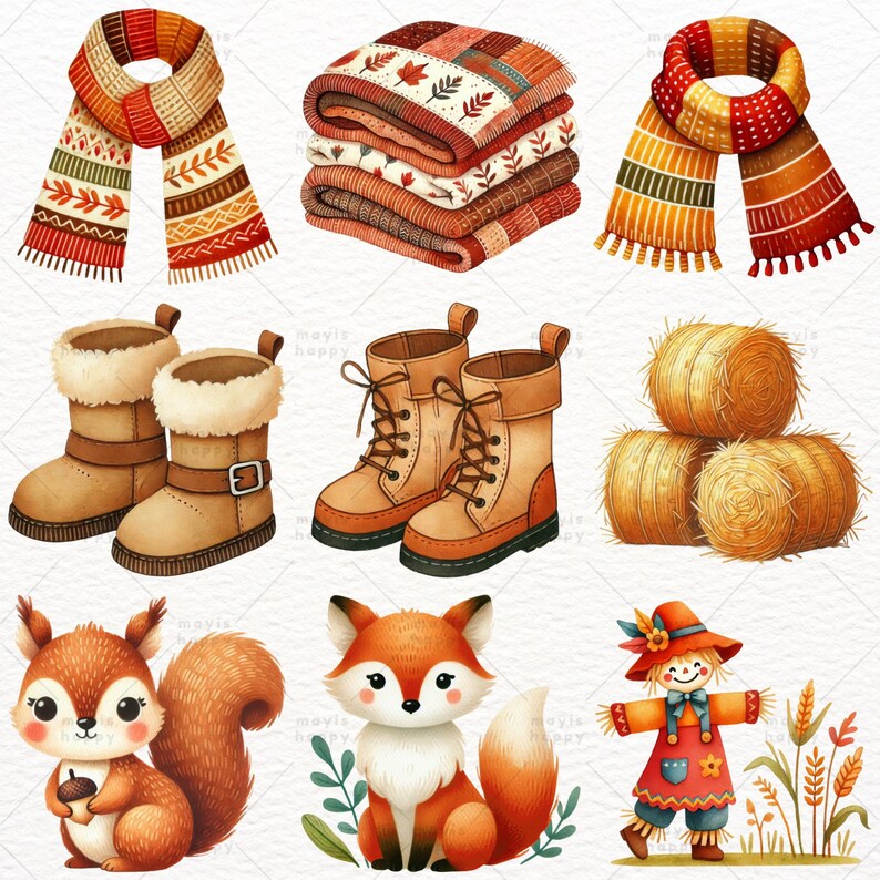Autumn Elements Clipart, Autumn PNG, Autumn Decorations, Cute Autumn ...