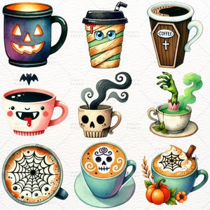 Halloween Coffee & Tea Clipart: Watercolor PNG Bundle (digital Download ...
