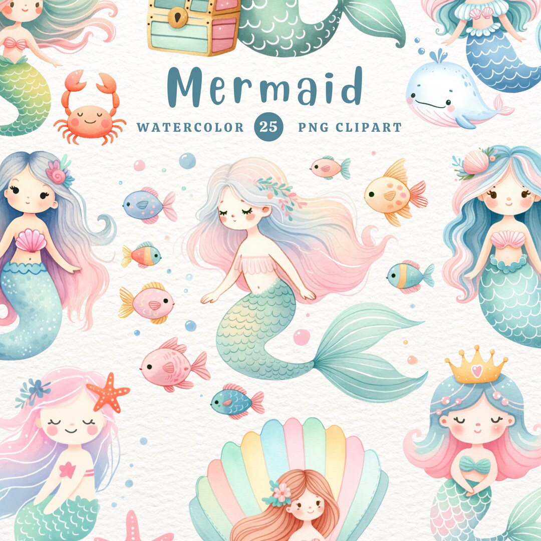 Cute Mermaid, Pastel Mermaid, Whimsical Mermaid, Mermaid PNG, Under the ...