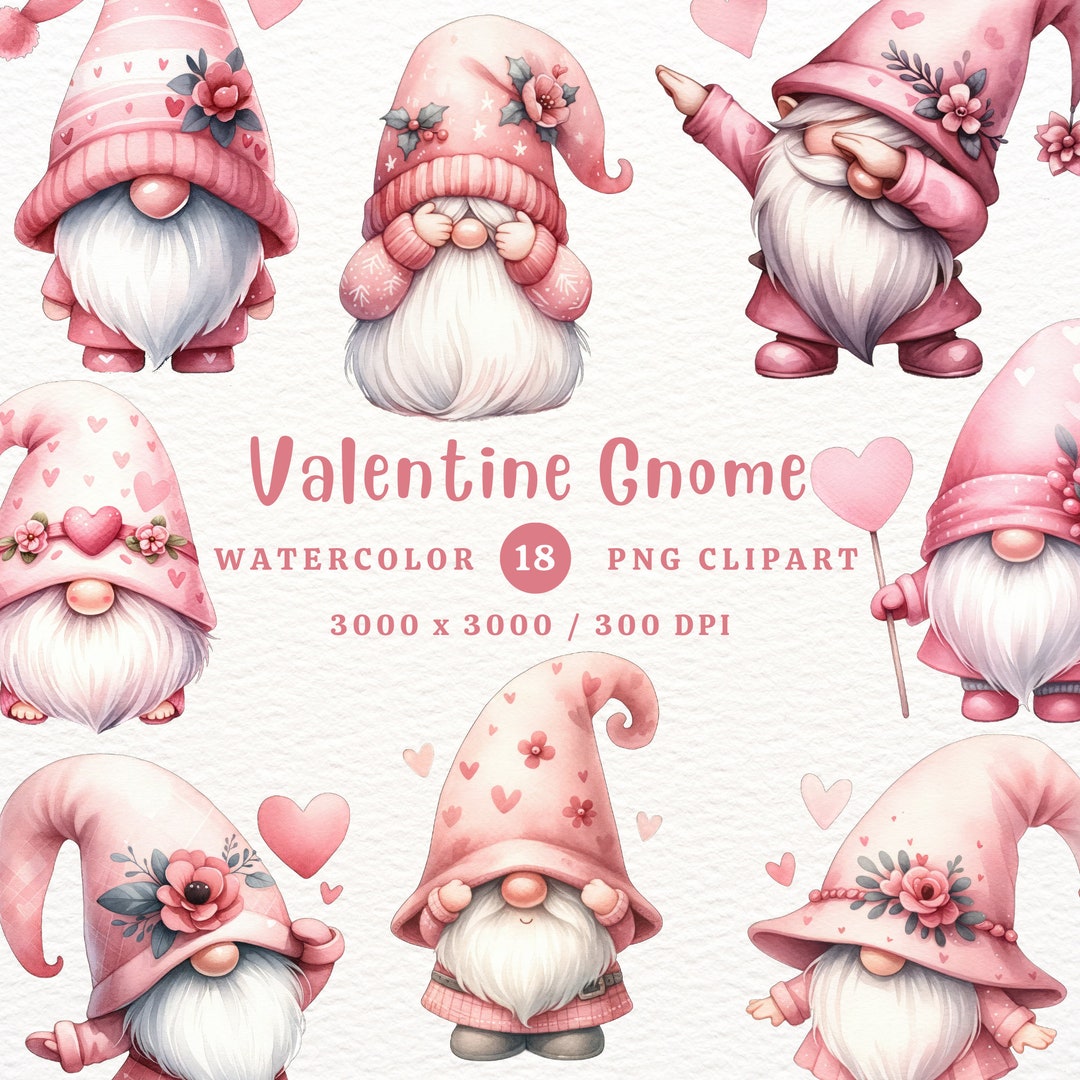 Valentine Clipart, Gnome Clipart, Valentine Gnome, Cute Gnome, Gift for ...