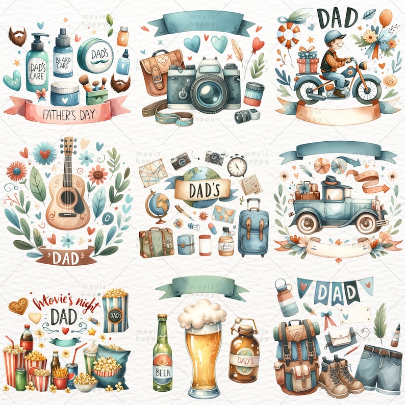 Father's Day Watercolor Clipart: Dad PNG Elements (digital Download) - Etsy